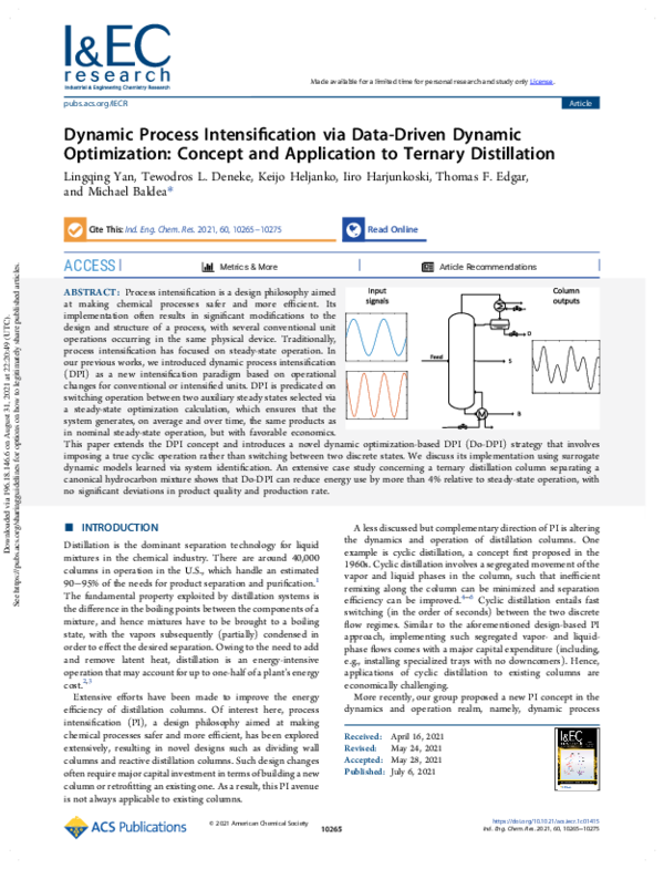 (PDF) Dynamic Process Intensification via Data-Driven Dynamic Optimization: Concept and ...