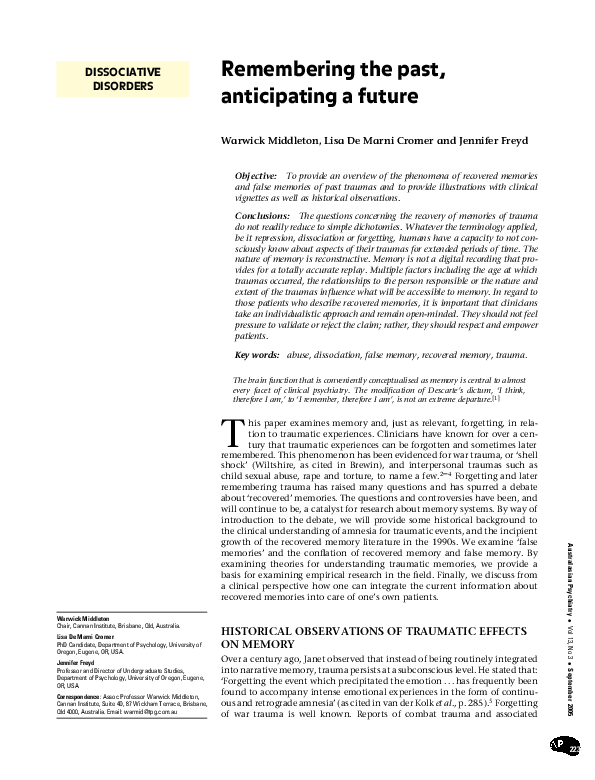 (PDF) Remembering the past, anticipating a future