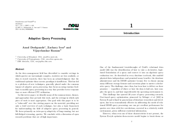 (PDF) Adaptive query processing