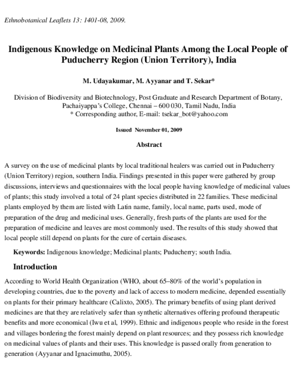 (PDF) Indigenous Knowledge on Medicinal Plants Among the Local People ...