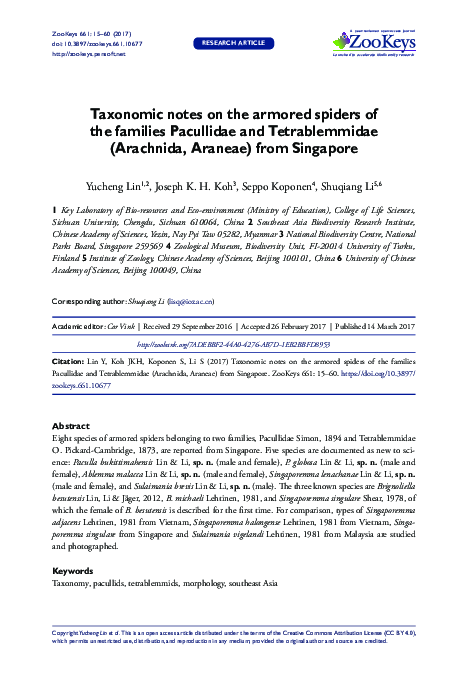 (PDF) Taxonomic notes on the armored spiders of the families Pacullidae ...