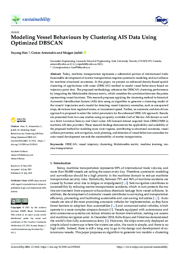 (PDF) Modeling Vessel Behaviours by Clustering AIS Data Using Optimized DBSCAN