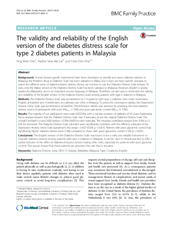 (PDF) The validity and reliability of the English version of the ...