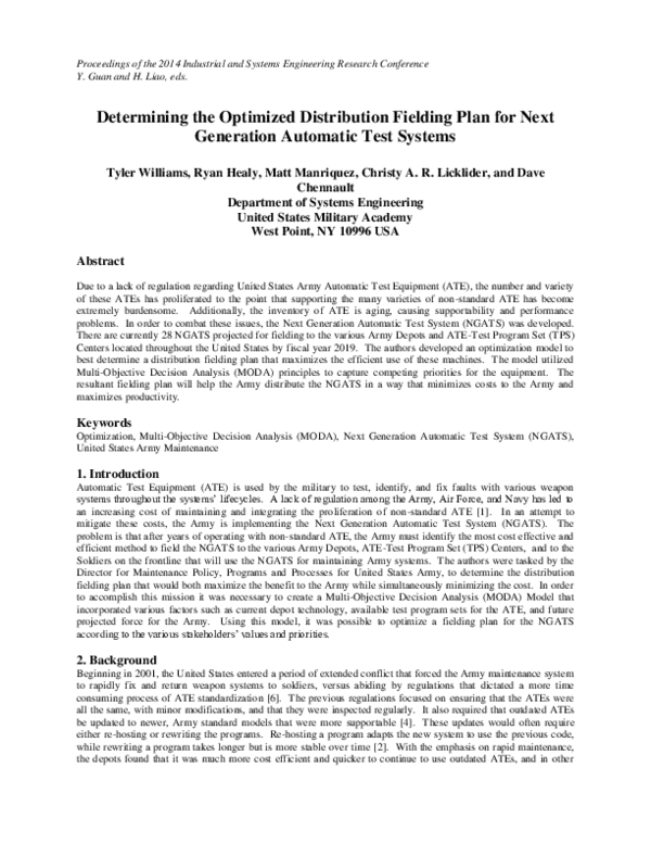 (PDF) Determining the Optimized Distribution Fielding Plan for Next ...