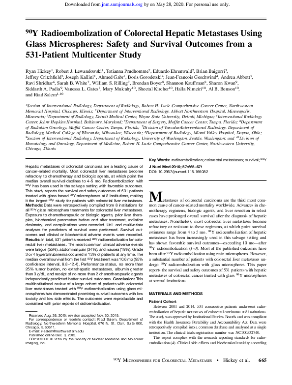 (PDF) Y90 Radioembolization of Colorectal Hepatic Metastases using Glass Microspheres: Safety ...