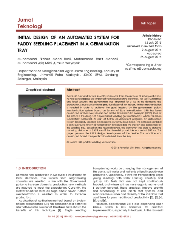(PDF) Initial Design of an Automated System for Paddy Seedling ...