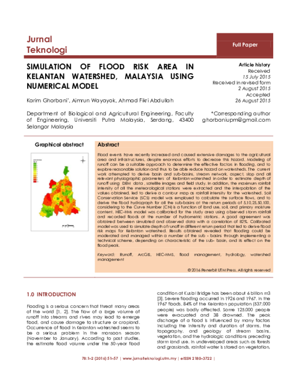 (PDF) Simulation of Flood Risk Area in Kelantan Watershed, Malaysia ...