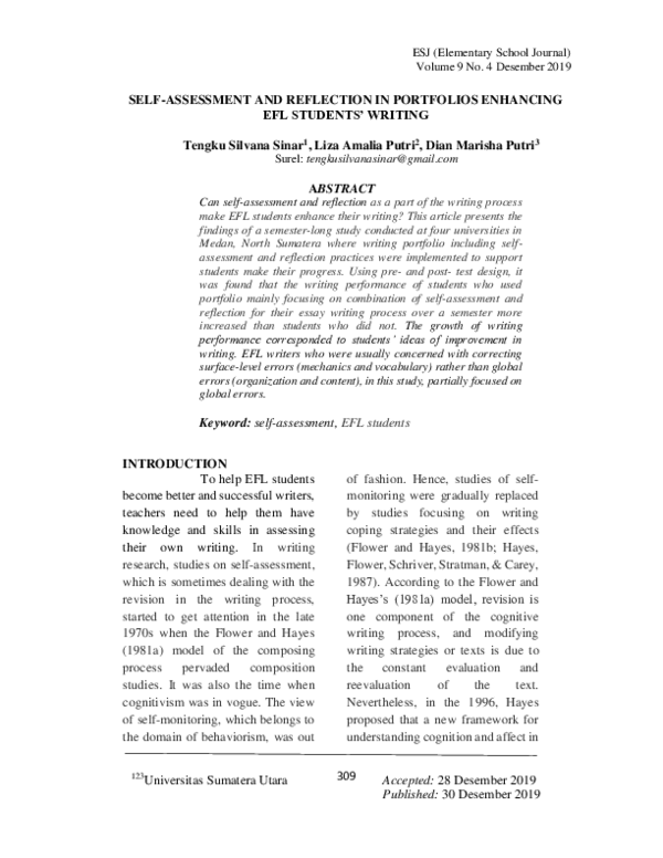 (PDF) Self-Assessment and Reflection in Portfolios Enhancing Efl ...