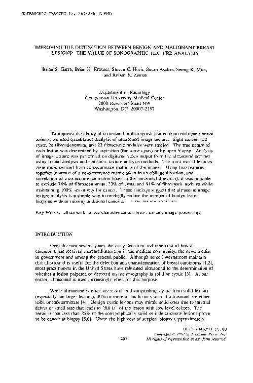 Pdf Improving The Distinction Between Benign And Malignant Breast Lesions The Value Of