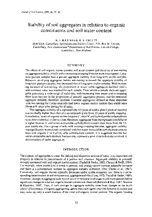 (PDF) Stability of soil aggregates in relation to organic constituents ...