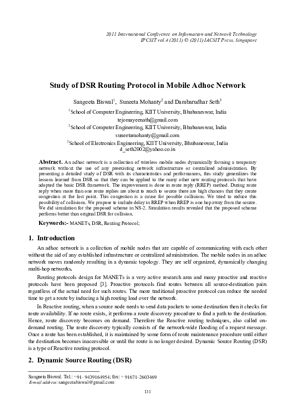 (PDF) Study of DSR Routing Protocol in Mobile Adhoc Network