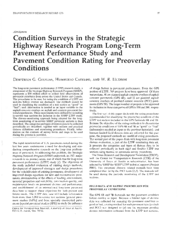 (PDF) Condition Surveys in the Strategic Highway Research Program Long ...