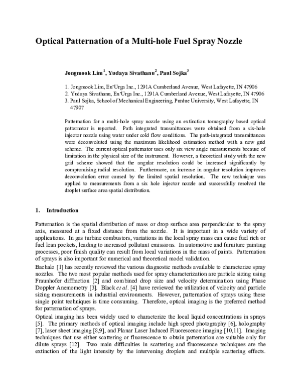(PDF) Optical Patternation of a Multi-hole Fuel Spray Nozzle