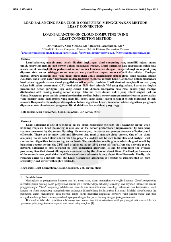 (PDF) Load Balancing Pada Cloud Computing Menggunakan Metode Least Connection