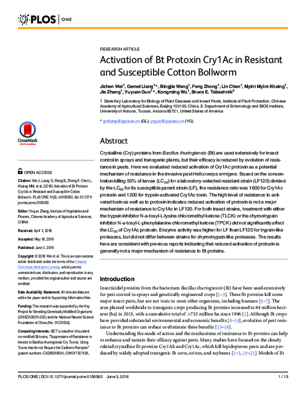 (PDF) Activation of Bt Protoxin Cry1Ac in Resistant and Susceptible ...