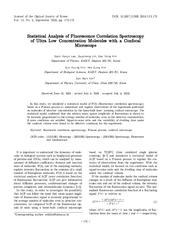 (PDF) Statistical Analysis of Fluorescence Correlation Spectroscopy of ...