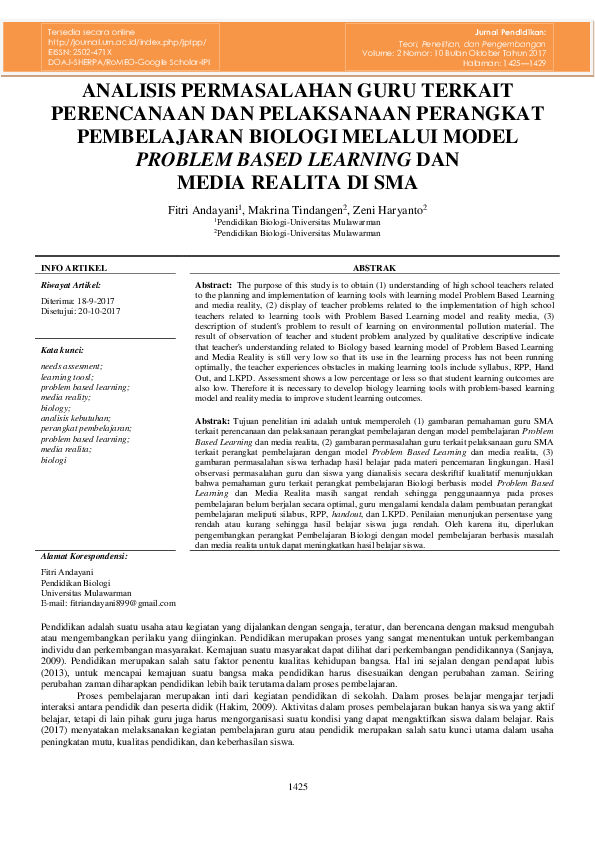 (PDF) Analisis Permasalahan Guru Terkait Perencanaan Dan Pelaksanaan Perangkat Pembelajaran ...