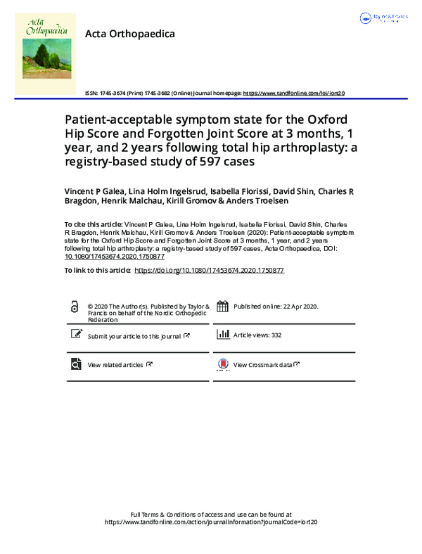 (PDF) Patient-acceptable symptom state for the Oxford Hip Score and ...