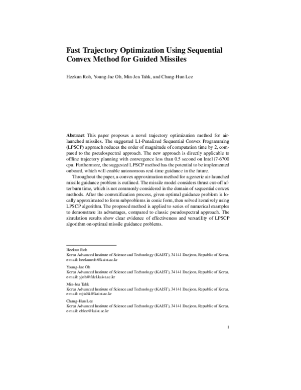 Pdf Fast Trajectory Optimization Using Sequential Convex Method For