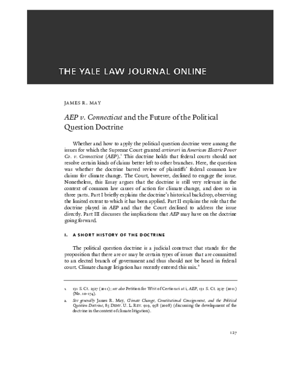 (PDF) AEP v. Connecticut and the Future of the Political Question Doctrine