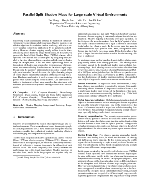 Pdf Parallel Split Shadow Maps For Large Scale Virtual Environments