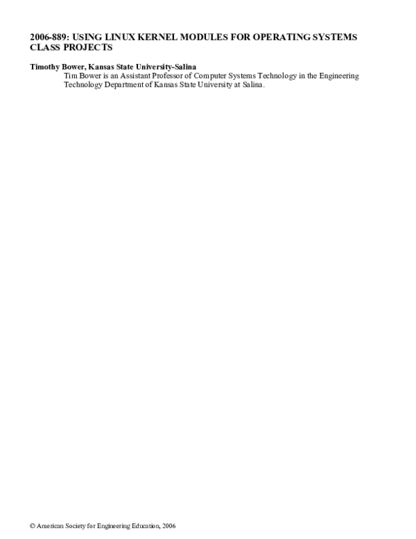 (PDF) 2006-889: Using Linux Kernel Modules for Operating Systems Class Projects