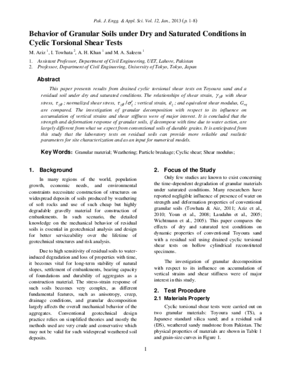 (PDF) Behavior of Granular Soils under Dry and Saturated Conditions in ...