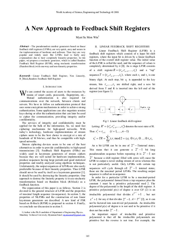 (PDF) A New Approach to Feedback Shift Registers