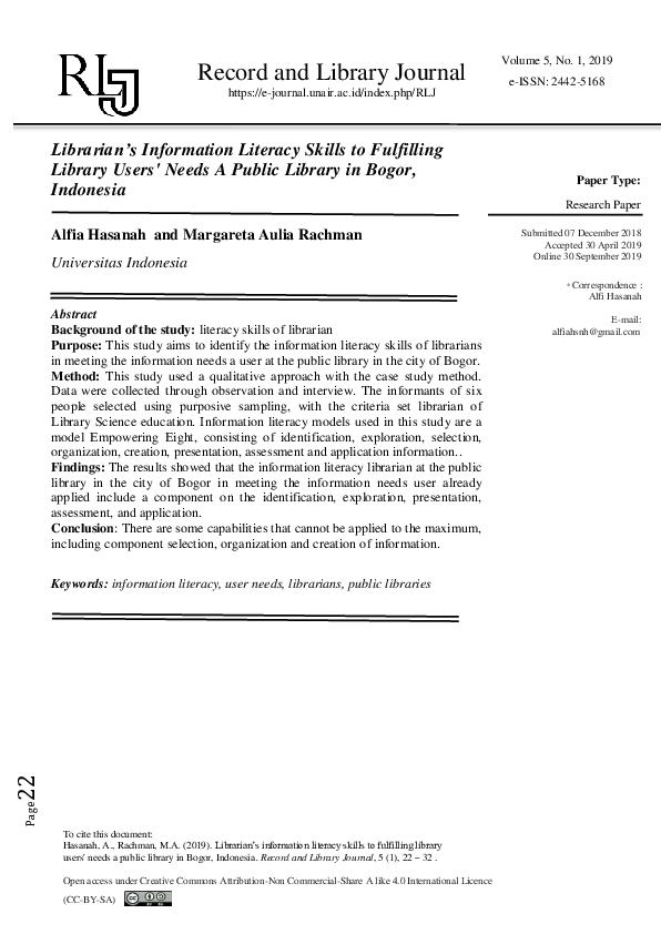 (PDF) Librarian’s Information Literacy Skills to Fulfilling Library ...