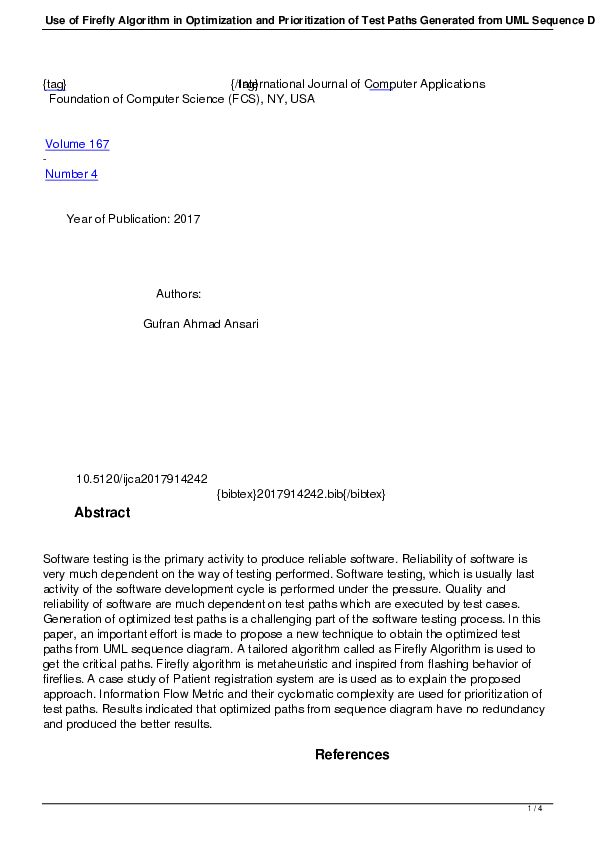 Pdf Use Of Firefly Algorithm In Optimization And Prioritization Of Test Paths Generated From
