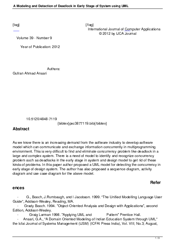 Pdf A Modeling And Detection Of Deadlock In Early Stage Of System Using Uml