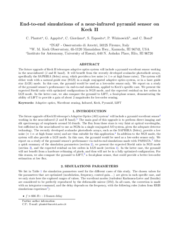 (PDF) End-to-end simulations of a near-infrared pyramid sensor on Keck II