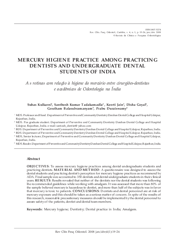 (PDF) Mercury Higiene Practice Among Practicing Dentists and ...