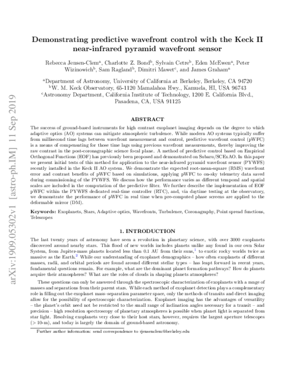 (PDF) Demonstrating predictive wavefront control with the Keck II near-infrared pyramid ...