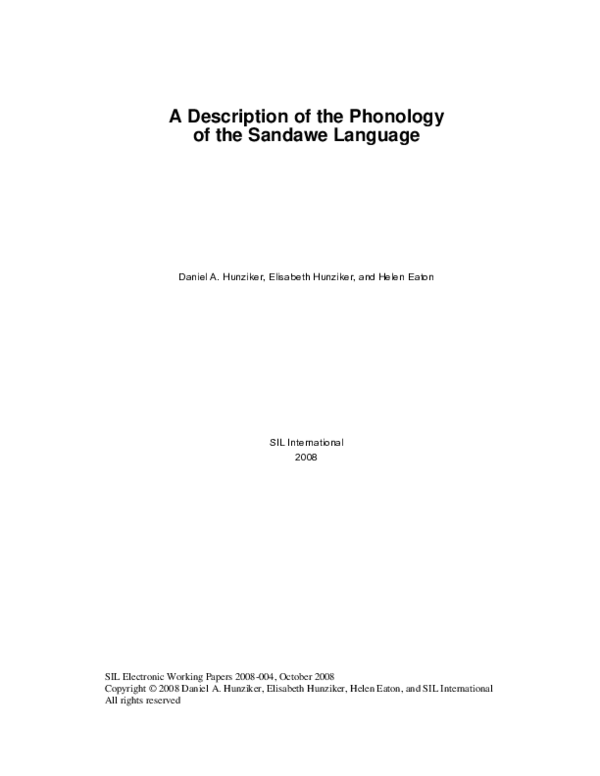 (PDF) A Description of the Phonology of the Sandawe Language | Helen ...