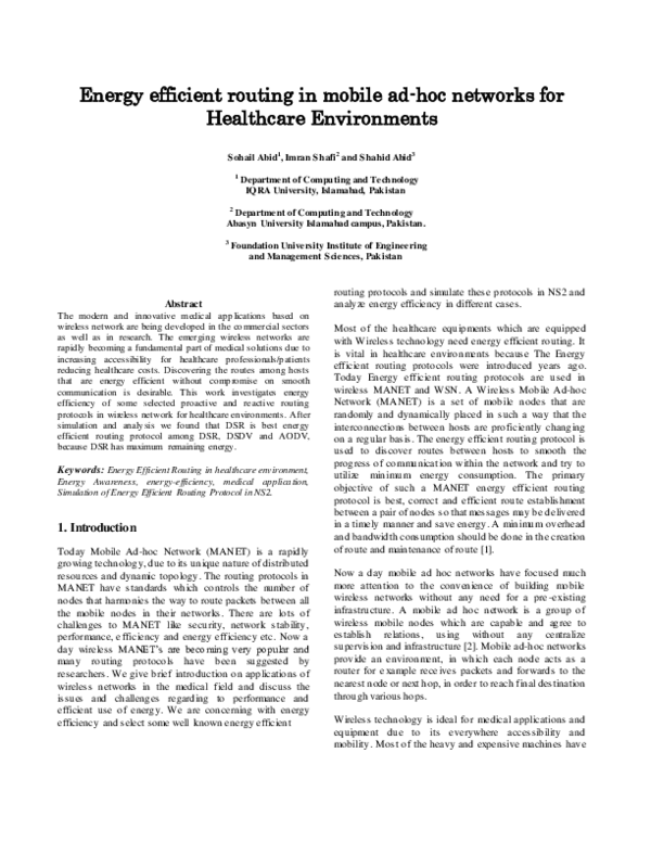 (PDF) Energy efficient routing in mobile ad-hoc networks for Healthcare Environments | sohail ...