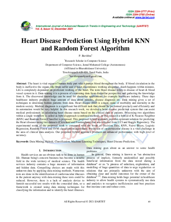 (PDF) Heart Disease Prediction Using Hybrid KNN and Random Forest Algorithm