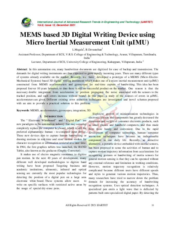 (PDF) MEMS based 3D Digital Writing Device using Micro Inertial ...