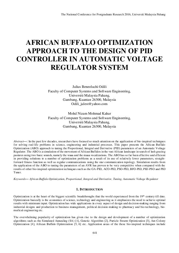 (PDF) African Buffalo Optimization Approach to the Design of ...