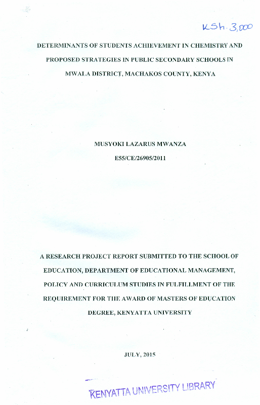(PDF) Determinants of Students Achievement in Chemistry and Proposed ...