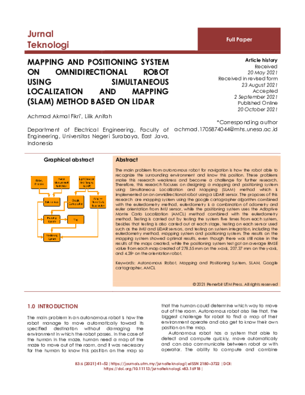 Pdf Mapping And Positioning System On Omnidirectional Robot Using Simultaneous Localization