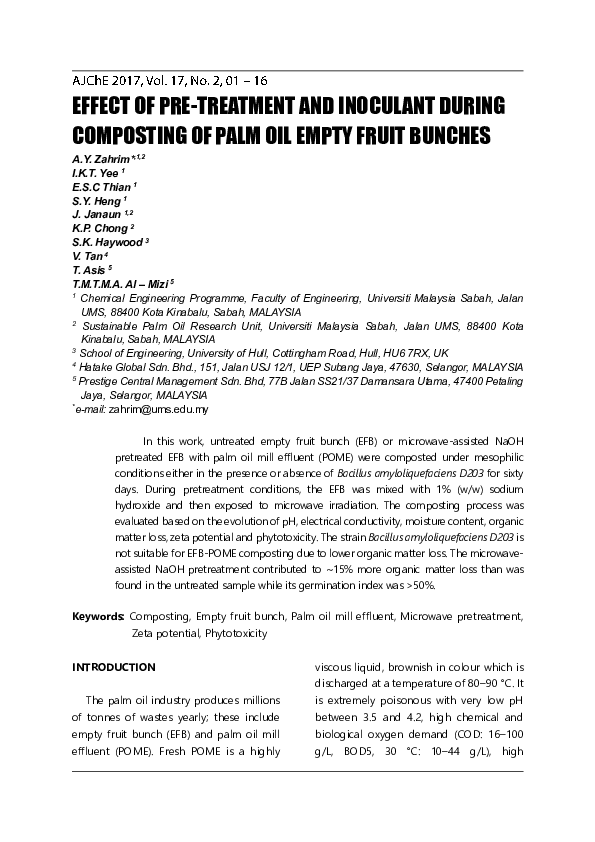 (PDF) Effect Of Pre-Treatment And Inoculant During Composting Of Palm Oil Empty Fruit Bunches ...