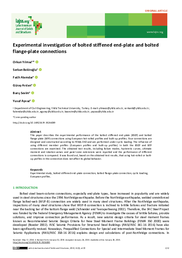 (PDF) Experimental investigation of bolted stiffened end-plate and ...