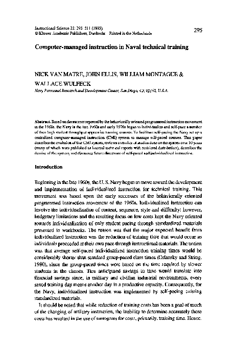 (PDF) Computer-managed instruction in Naval technical training