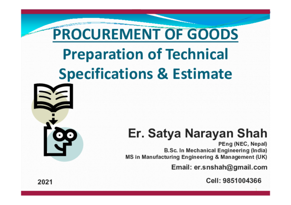 (PDF) Preparation of Technical Specifications & Estimate for public ...