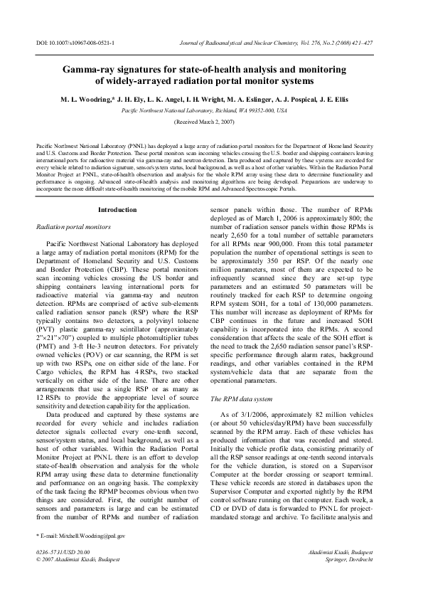 (PDF) Gamma-ray signatures for state-of-health analysis and monitoring ...