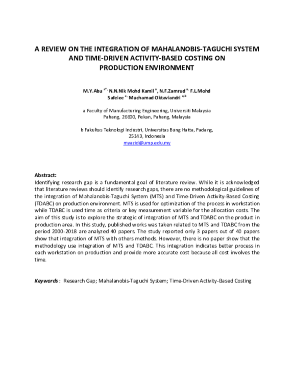 (PDF) A review on the integration of mahalanobis-taguchi system and ...