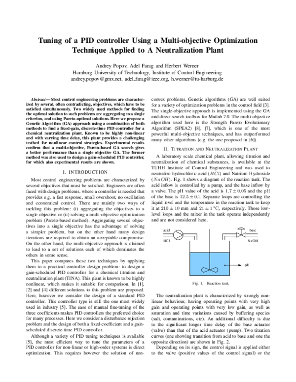 Pdf Tuning Of A Pid Controller Using A Multi Objective Optimization 5704