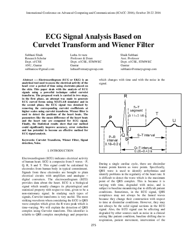 (PDF) ECG Signal Analysis Based on Curvelet Transform and Wiener Filter