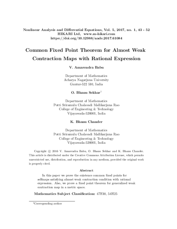 (PDF) Common fixed point theorem for almost weak contraction maps with rational expression